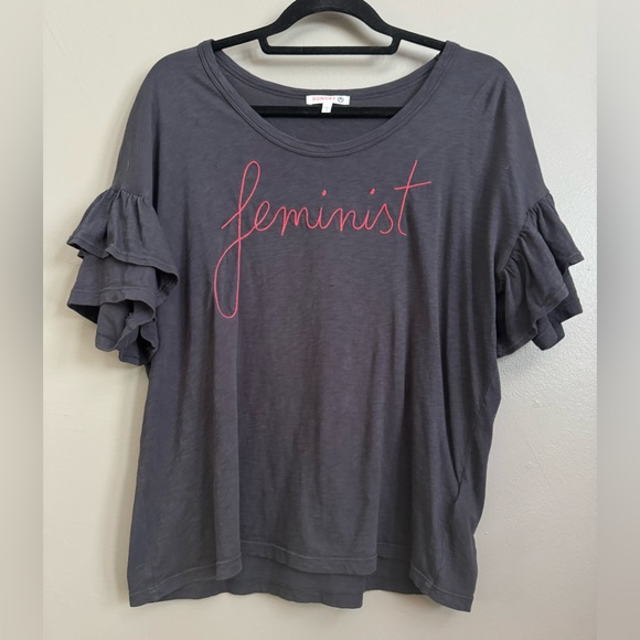 Sundry | Tops | Sundry Embroidered Feminine Feminist Top Navy Ruffled ...